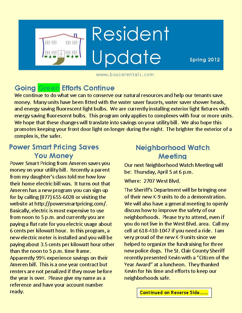 Resident Update – Spring 2012 – Bouse Apartment Homes